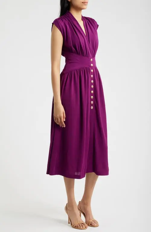 Anne Klein V-neck Midi Dress With Button Detailing