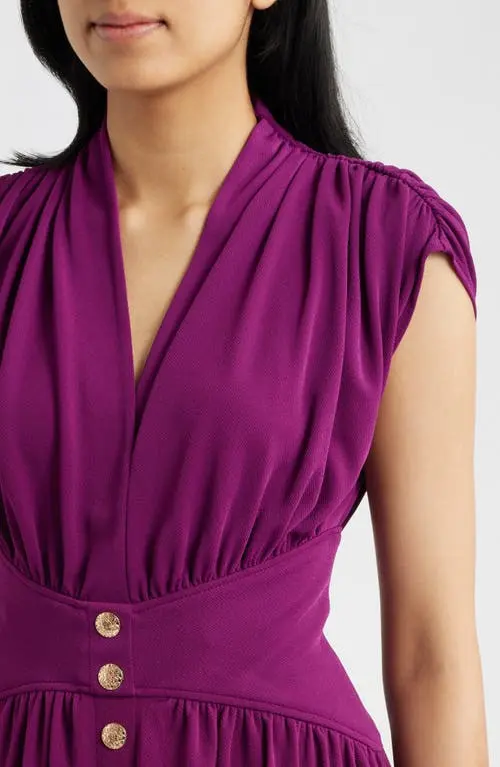 Anne Klein V-neck Midi Dress With Button Detailing