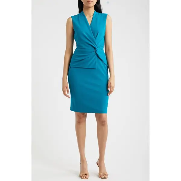 Anne Klein Twist Front Sheath Dress - Teal