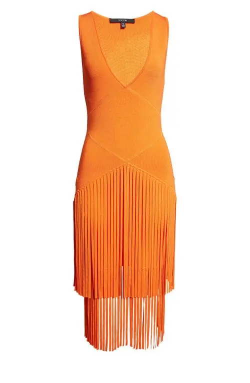 TOCCIN Toccini Patricia Seamed Fringe Hem Midi Dress