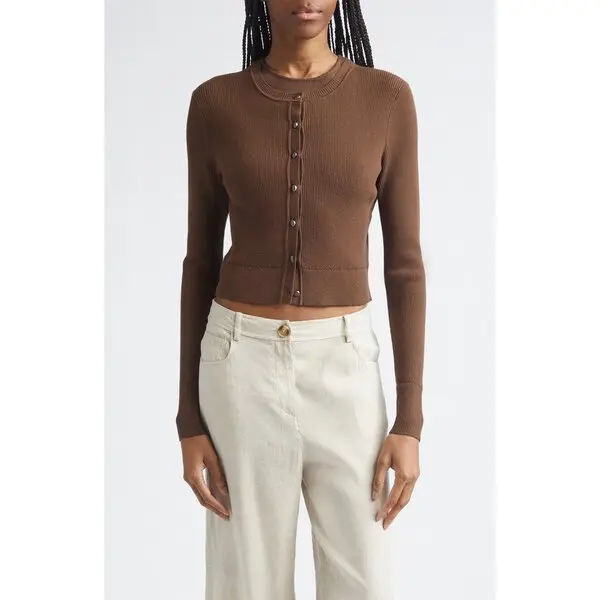 TOCCIN Zoe Crop Fitted Cardigan - Cocoa