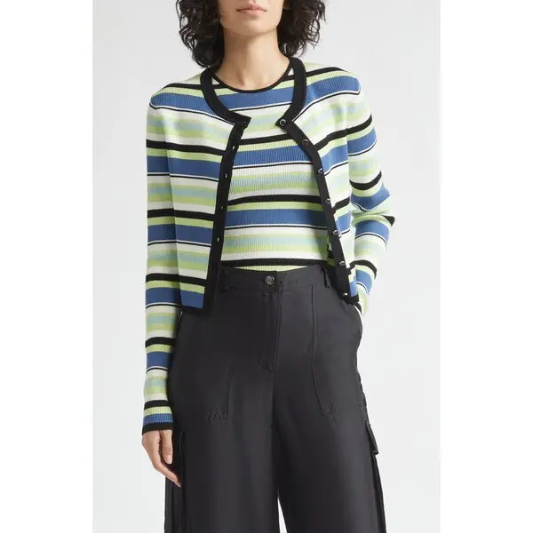 TOCCIN Zoe Fitted Crop Cardigan - Ocean/keylime Multi