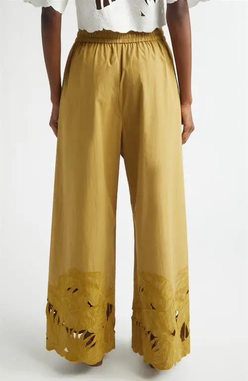 Zimmermann Mahon Embroidered Cutwork Cotton Wide Leg Ankle Pants