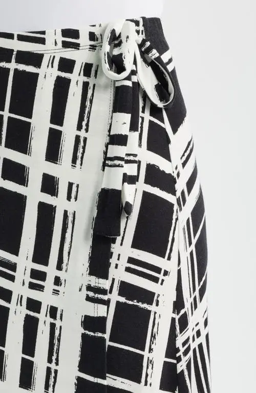 Loveappella Windowpane Plaid Faux Wrap Knit Skirt
