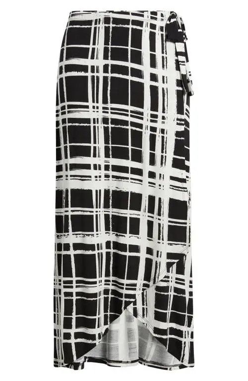 Loveappella Windowpane Plaid Faux Wrap Knit Skirt