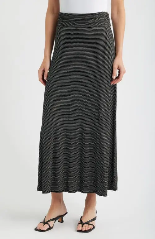 Loveappella Stripe Knit Maxi Skirt - Black
