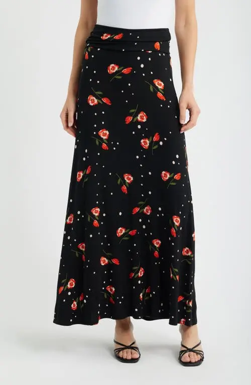 Loveappella Floral Print Maxi Skirt