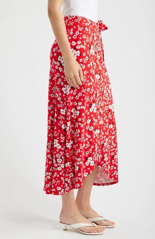 Loveappella Floral Faux Wrap Knit Midi Skirt