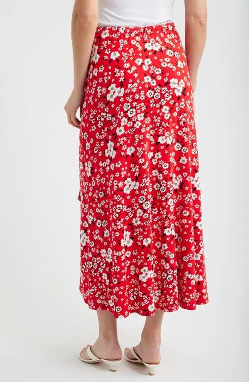 Loveappella Floral Faux Wrap Knit Midi Skirt