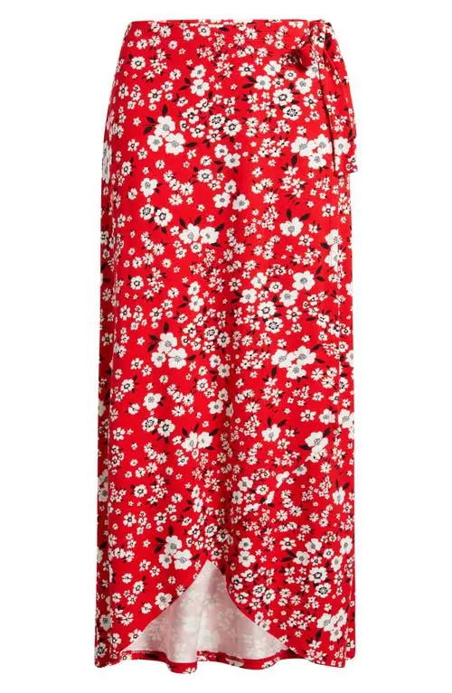 Loveappella Floral Faux Wrap Knit Midi Skirt