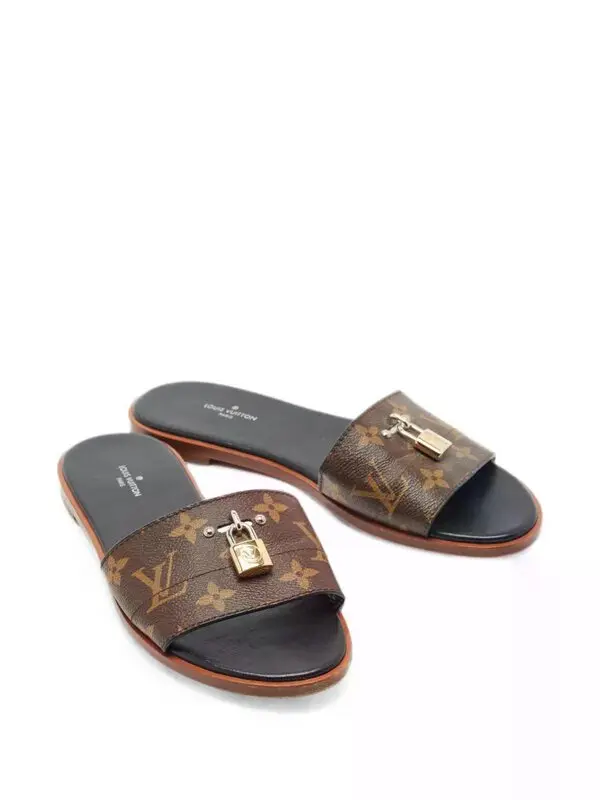 LOUIS VUITTON Lock It Monogram Canvas Slide Sandals