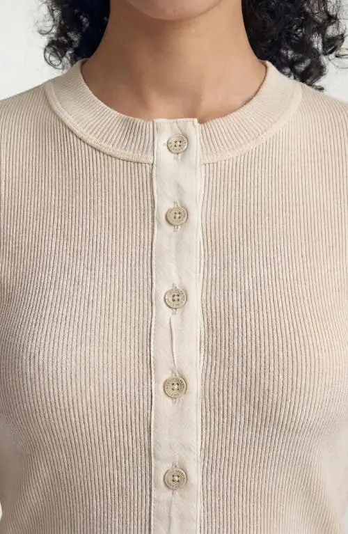 Brooklyn Industries Ribbed Henley Top With Elbow Sleeves