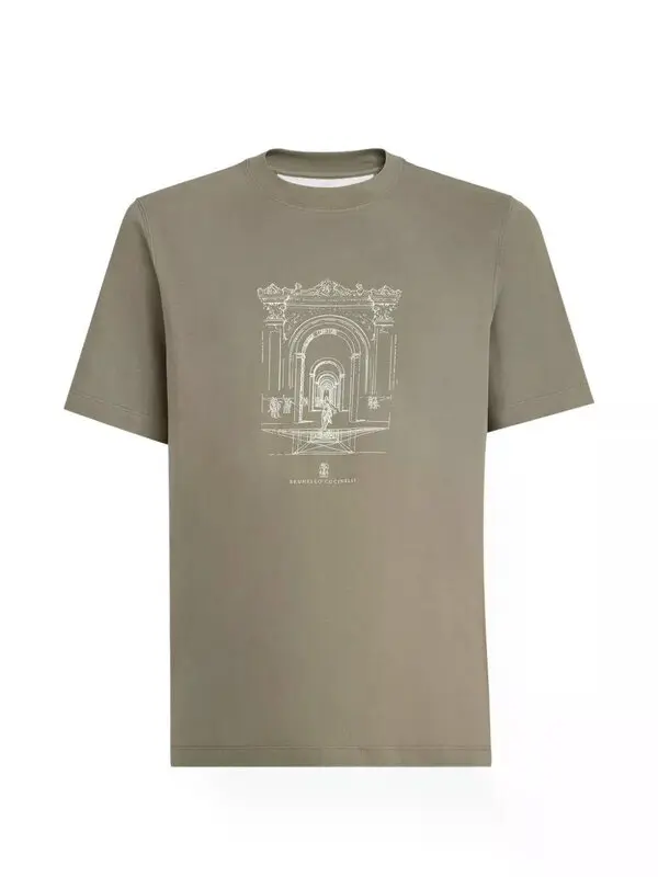 Brunello Cucinelli Cotton Jersey Crew Neck T-shirt With Print - Green