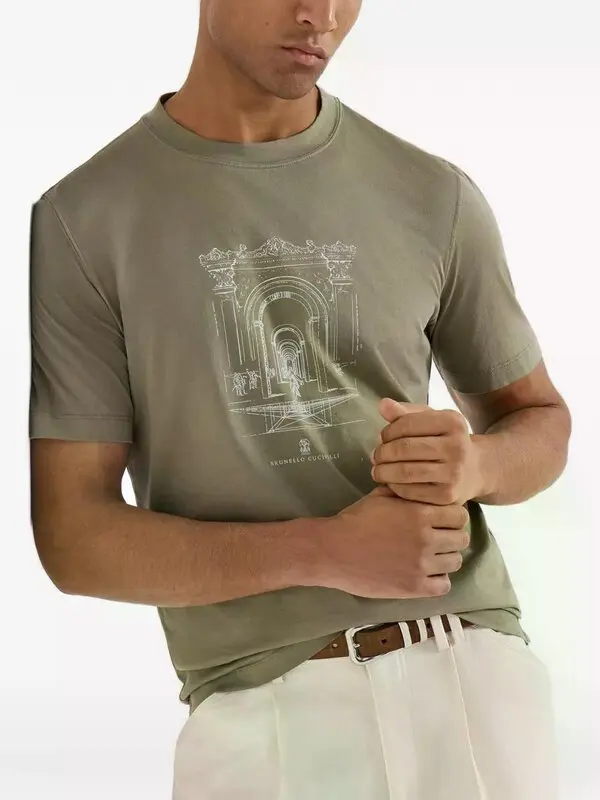 Brunello Cucinelli Cotton Jersey Crew Neck T-shirt With Print
