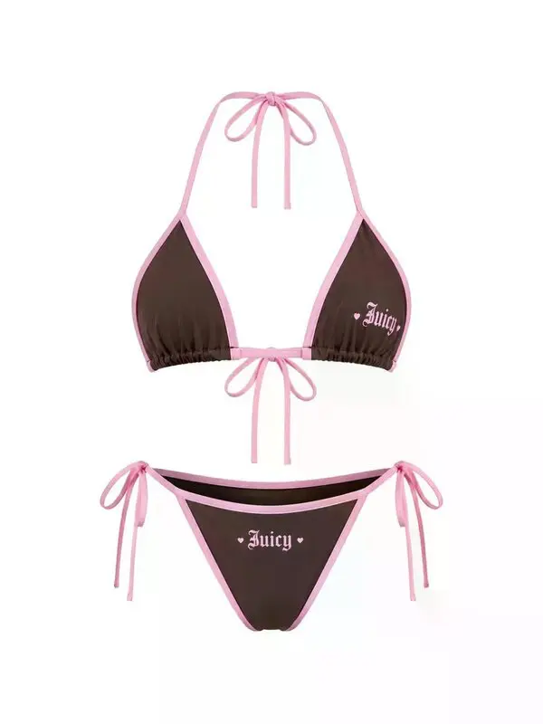 Juicy Couture Logo Print Triangle Bikini - Brown