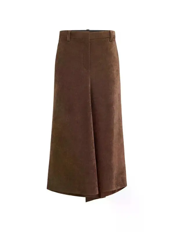 Brunello Cucinelli Fluid Corduroy Flute Skirt With Monili - Brown