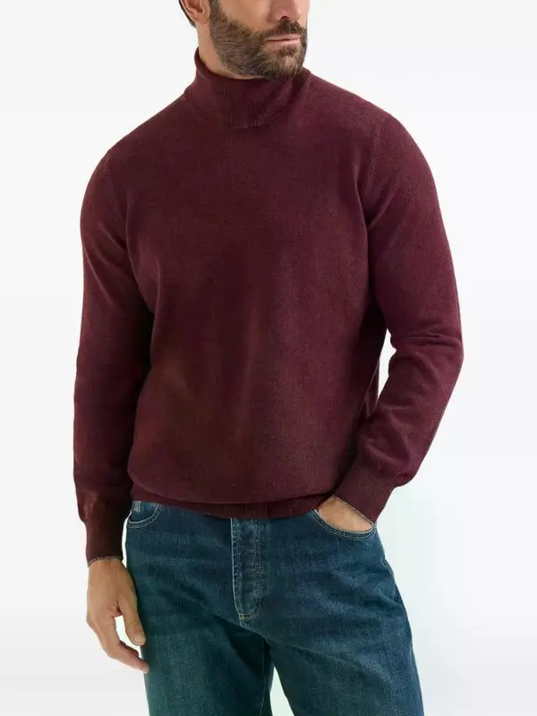 Brunello Cucinelli Mouliné Cashmere Turtleneck Sweater - Red