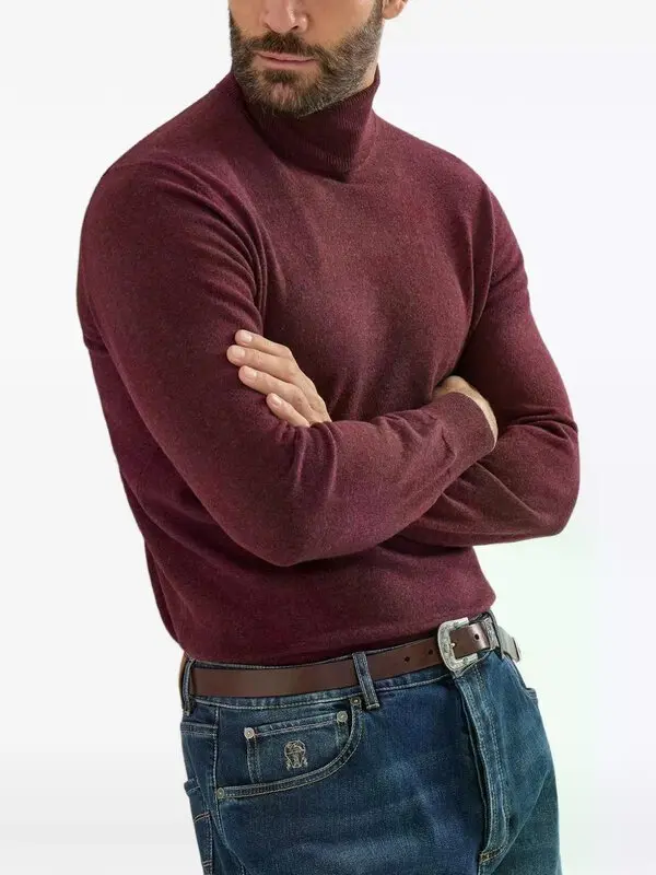 Brunello Cucinelli Mouliné Cashmere Turtleneck Sweater - Red