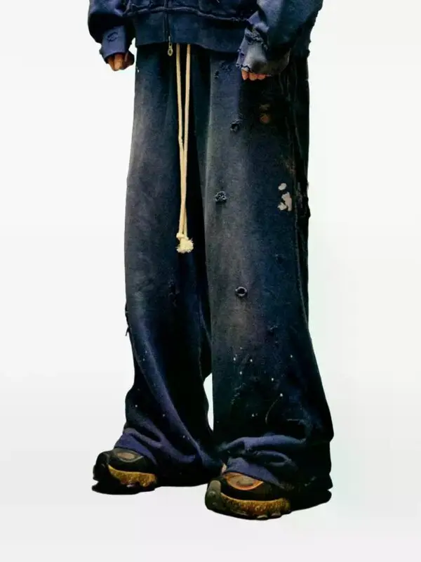 SATOSHI NAKAMOTO Luke Distressed-effect Wide-leg Track Pants - Blue