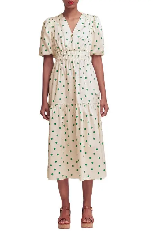 Boden Polka Dot Puff Sleeve Midi Dress - Papyrus/painted Dot Spaced
