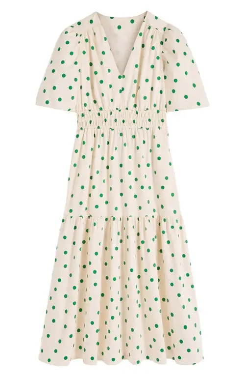 Boden Polka Dot Puff Sleeve Midi Dress