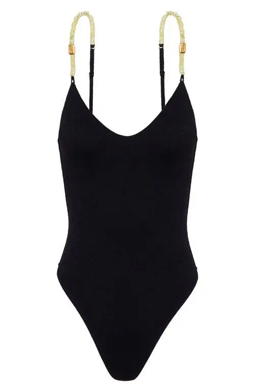 VIX PAULA HERMANNY Harper One-piece Swimsuit With Beaded Straps - Black