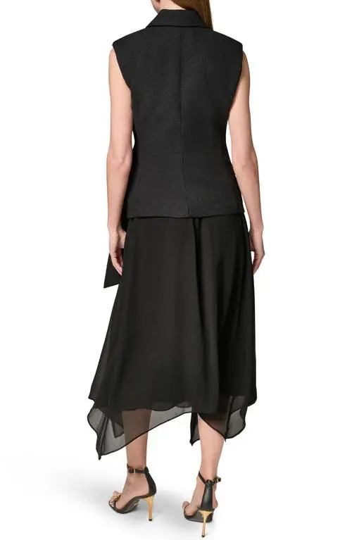Donna Karan New York Mixed Media Belted Midi Dress