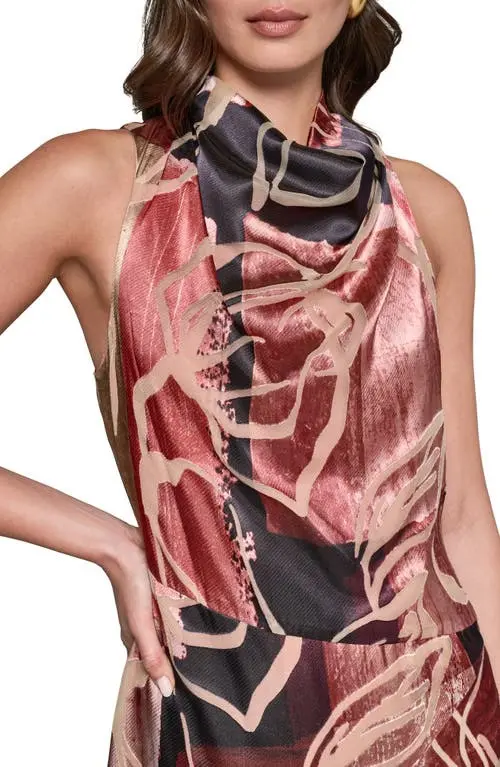 Donna Karan New York Sleeveless Cowl Neck Burnout Dress