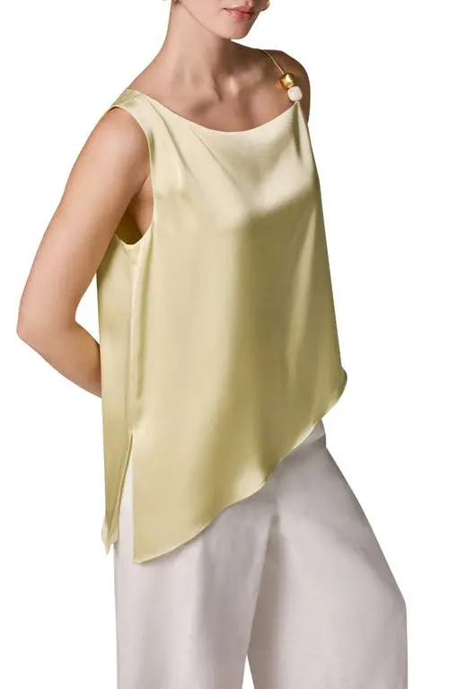 Donna Karan New York Beaded Asymmetric Sleeveless Satin Top