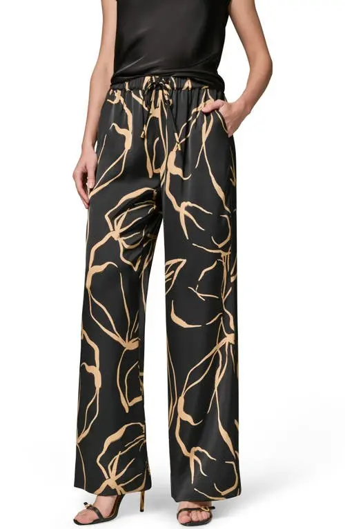 Donna Karan New York Print Wide Leg Satin Pants - Black/fawn