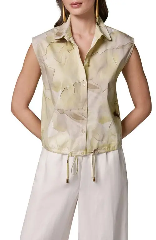 Donna Karan New York Allover Print Drawstring Hem Sleeveless Top - Citrus Multi