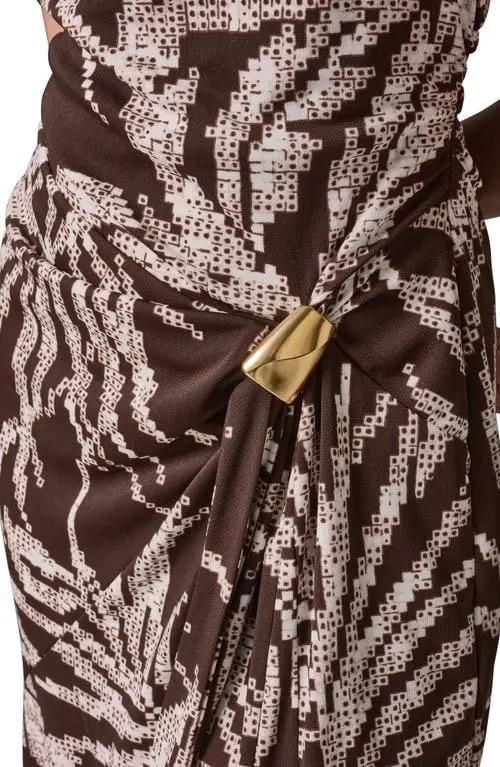 Donna Karan New York Sleeveless Printed Cowl Neck Midi Dress