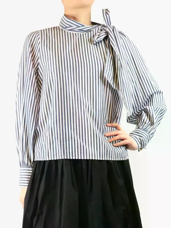 Sézane Striped Tie-neck Blouse - Blue