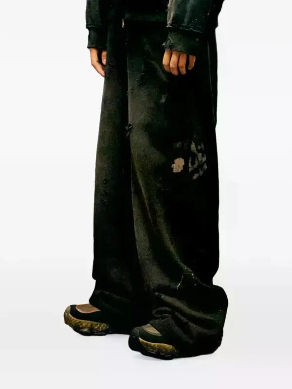 SATOSHI NAKAMOTO Luke Distressed-effect Wide-leg Track Pants - Black