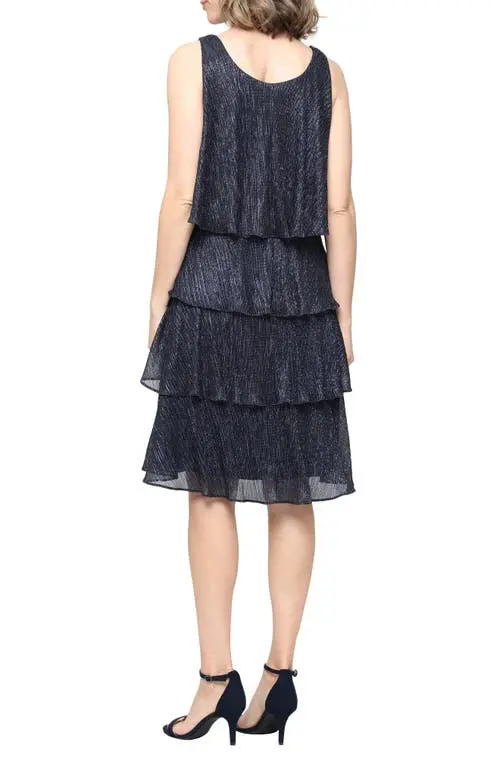 SL FASHIONS Metallic Ruffle Sleeveless Cocktail Dress