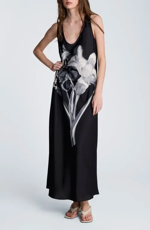 KENNETH COLE Floral Print Sleeveless Satin Maxi Dress - Black Multi