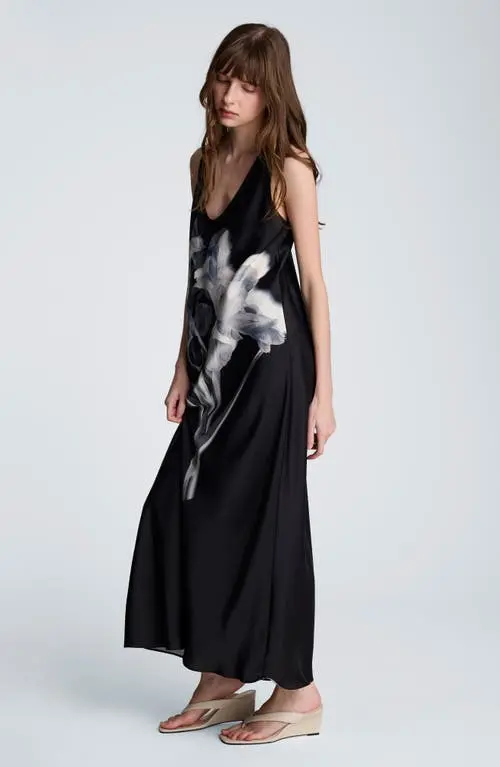 KENNETH COLE Sleeveless Floral Print Satin Maxi Dress