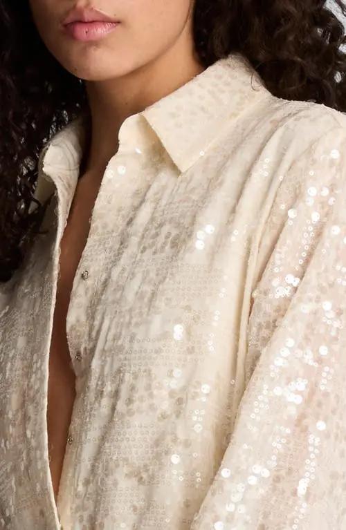 KENNETH COLE Sequin Flare Long Sleeve Mini Shirtdress