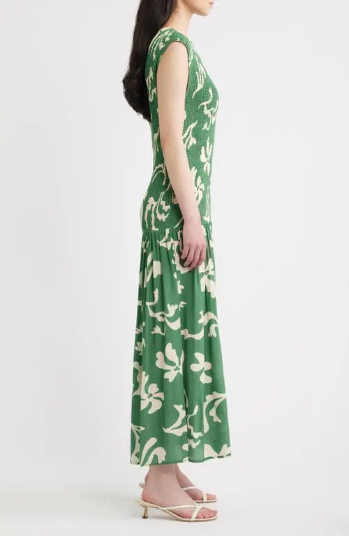 A.REN Leilani Floral Smock Bodice Maxi Dress