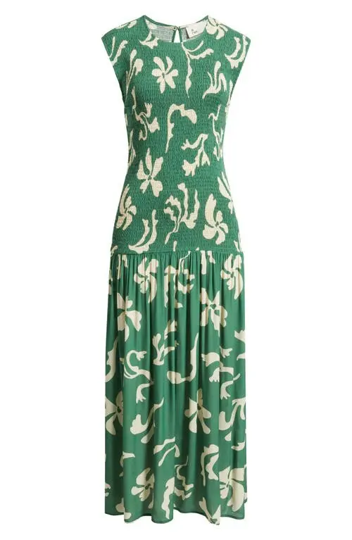 A.REN Leilani Floral Smock Bodice Maxi Dress