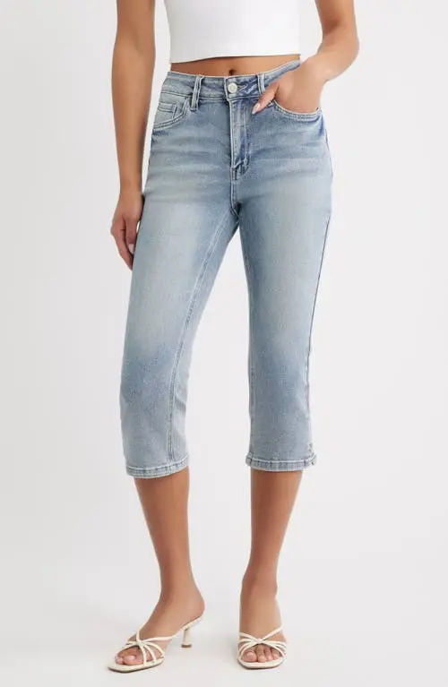 YMI High Waist Capri Jeans With Side Slit Hems - Light Blue