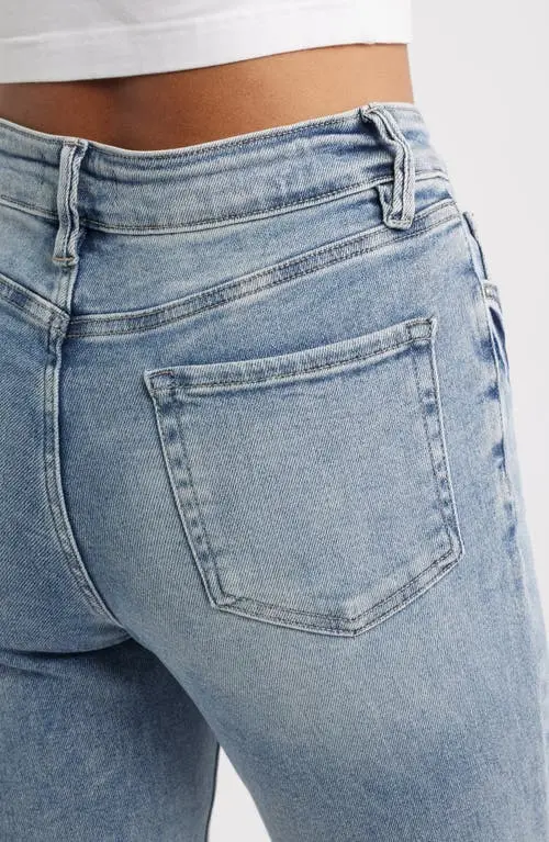 YMI High Waist Capri Jeans With Side Slit Hems - Light Blue