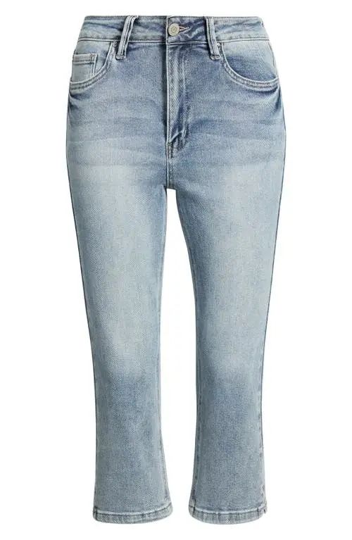 YMI High Waist Capri Jeans With Side Slit Hems - Light Blue