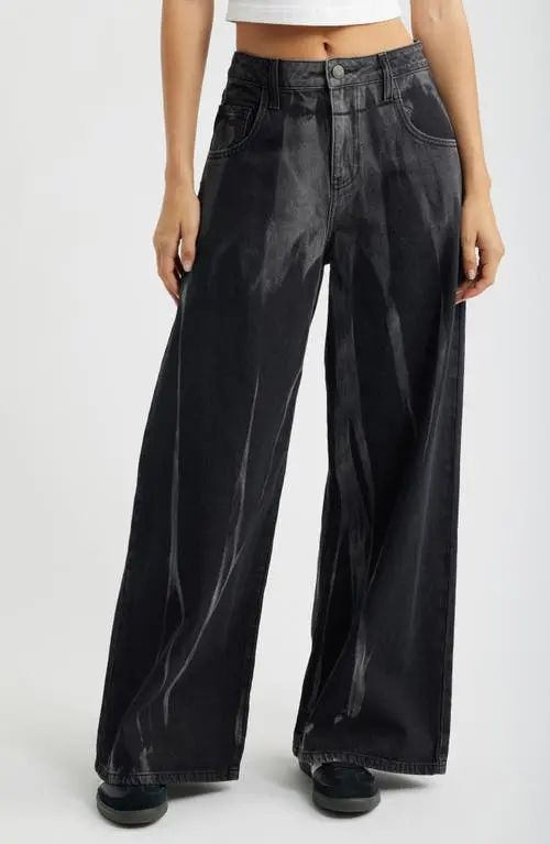 YMI Relaxed Baggy Wide Leg Jeans With Acid Wash - Black