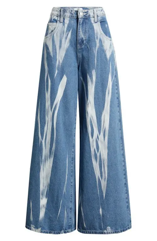 YMI Relaxed Baggy Wide Leg Jeans With Acid Wash - Sky Blue