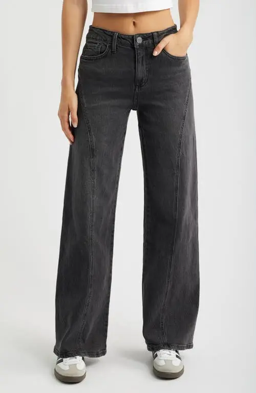 YMI Bella Seam Detail Wide Leg Jeans - Washed Black