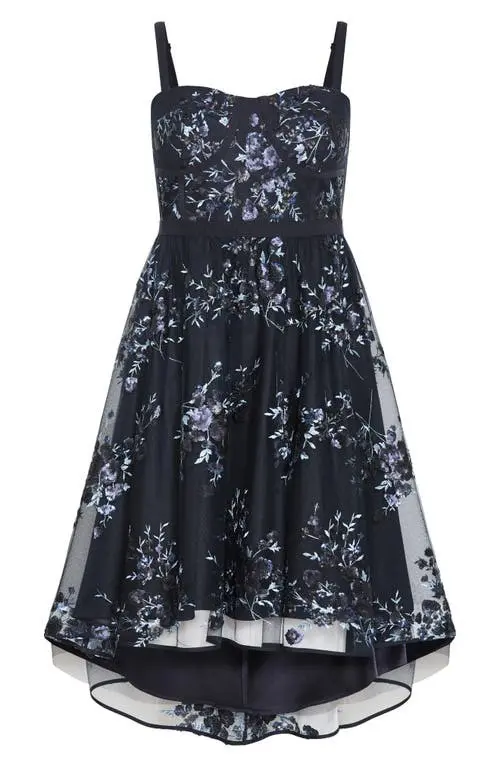 City Chic Ambrosia Lace Fit & Flare Dress - Navy