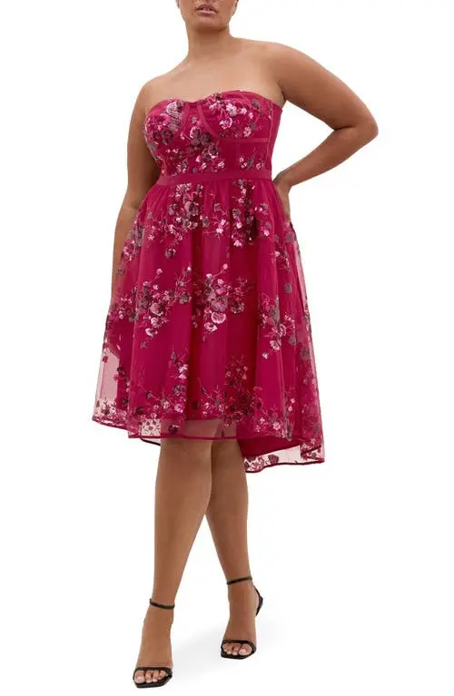 City Chic Ambrosia Lace Fit & Flare Dress - Raspberry
