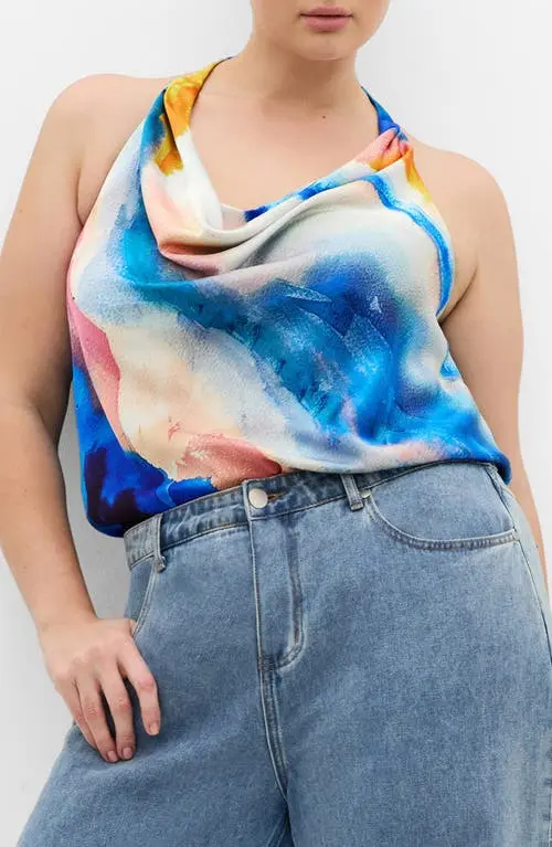 City Chic Print Cowl Neck Sleeveless Satin Top