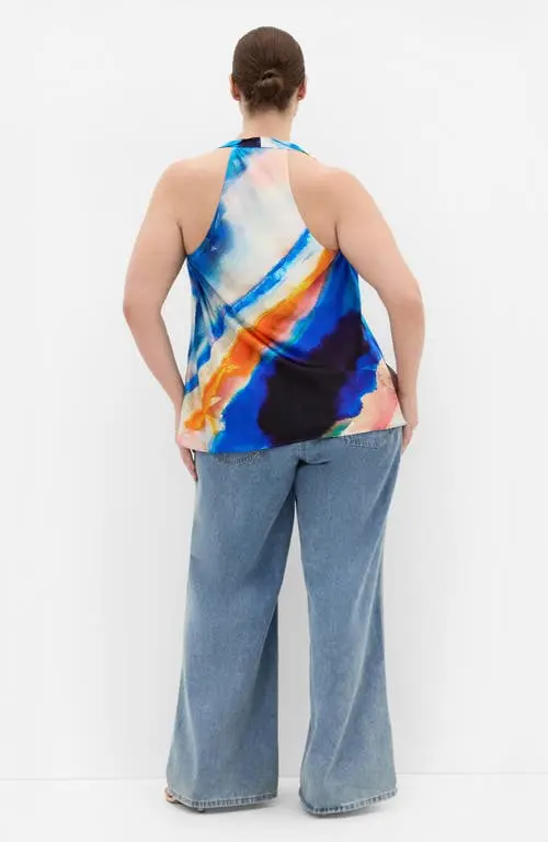 City Chic Print Cowl Neck Sleeveless Satin Top